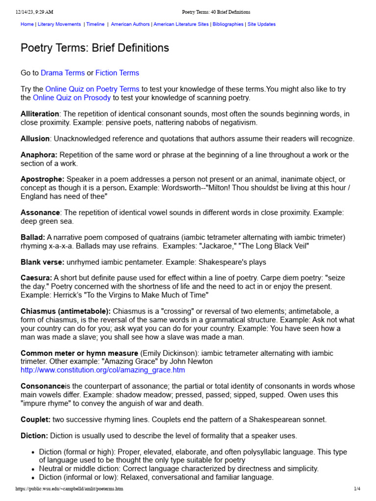 Poetry Terms_ 40 Brief Definitions | PDF | Poetry | Metre (Poetry)