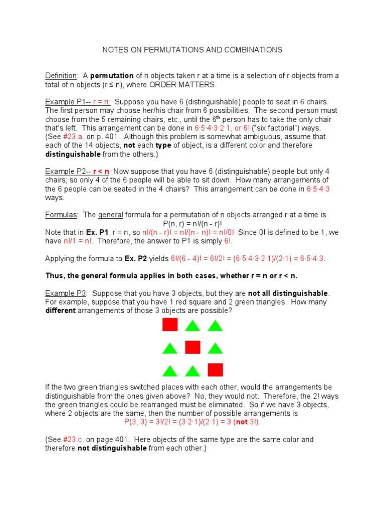Notes On Permutations And Combinations Pdf Permutation Triangle