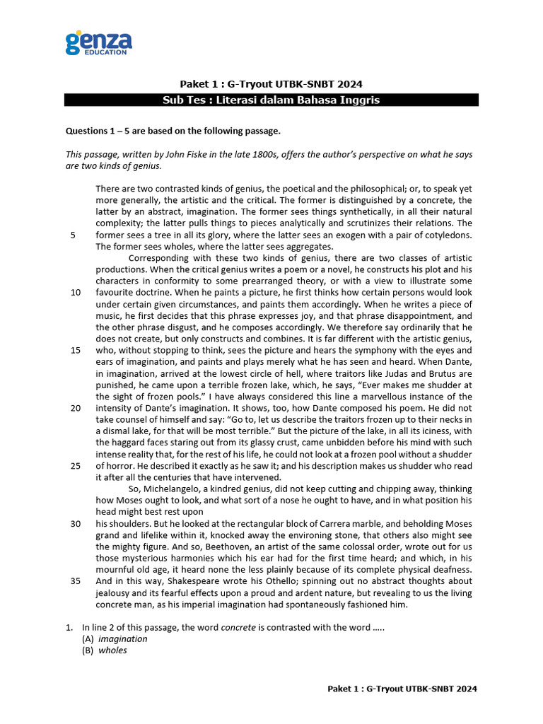 Soal Lbe - Gto Paket 1 | PDF | Happiness | Aristotle