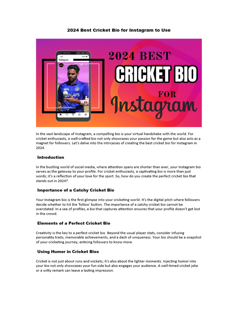 2024 Best Cricket Bio For Instagram To Use | Download Free PDF ...