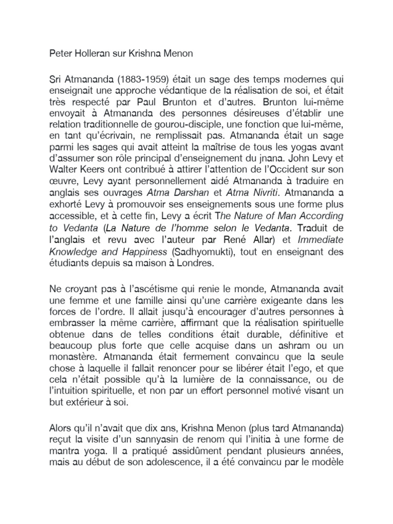 Peter Holleran On Krishna Menon | PDF | Éveil spirituel | Vérité