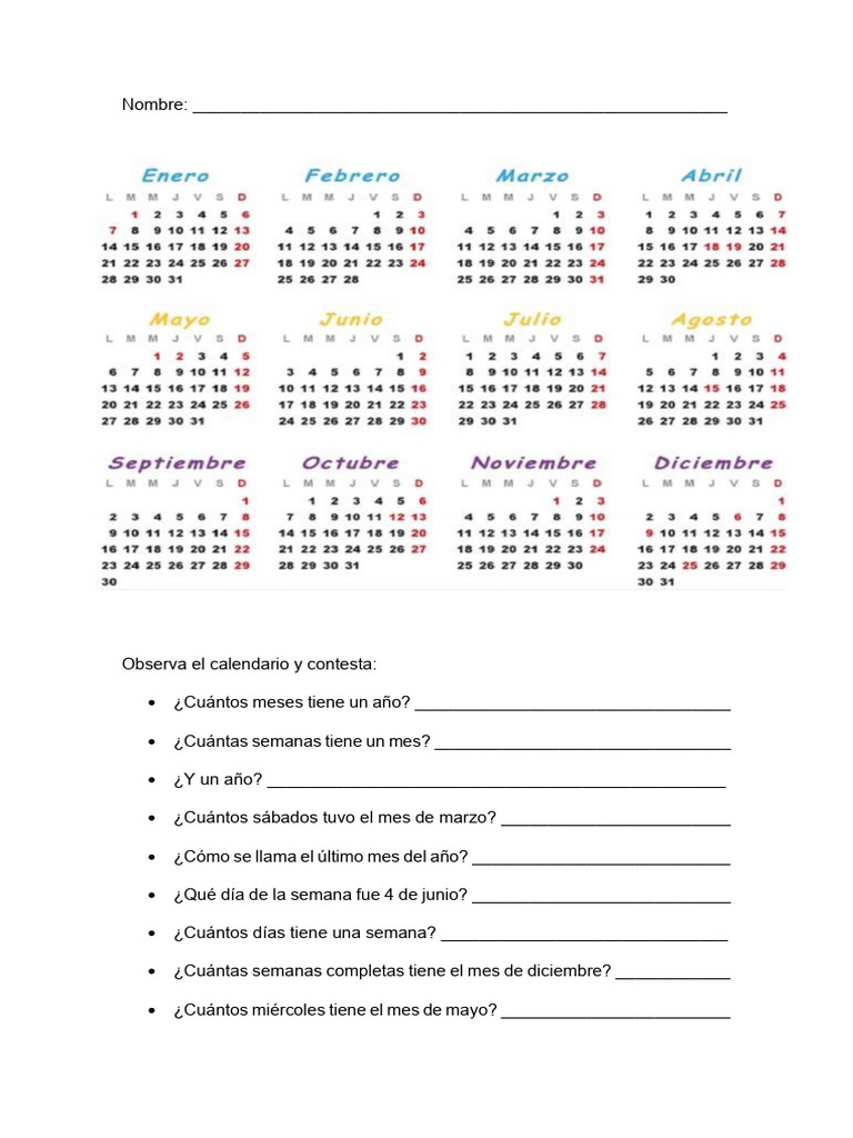 Preguntas y Orden de Meses del Año | PDF