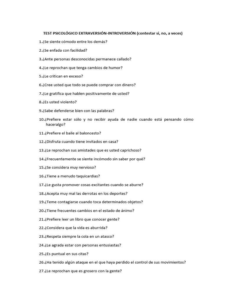 Test Psicológico Extraversión | PDF