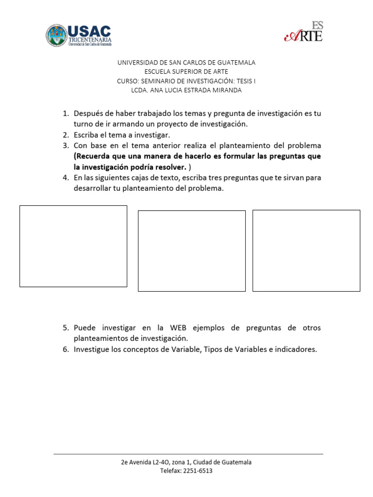 Hoja de Trabajo - El Planteamiento Del Problema | PDF