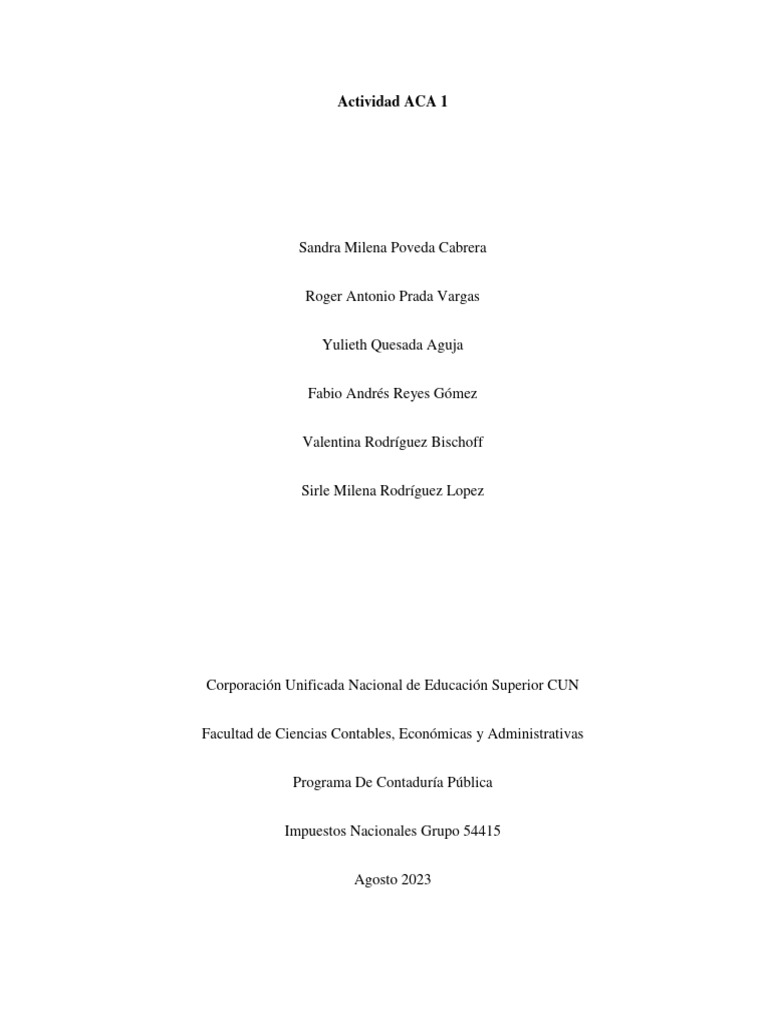 Aca 1 Ok | PDF | Impuestos | Impuesto sobre la renta