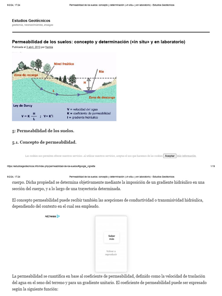 Permeabilidad de Los Suelos_ Concepto y Determinación («in Situ» y en ...