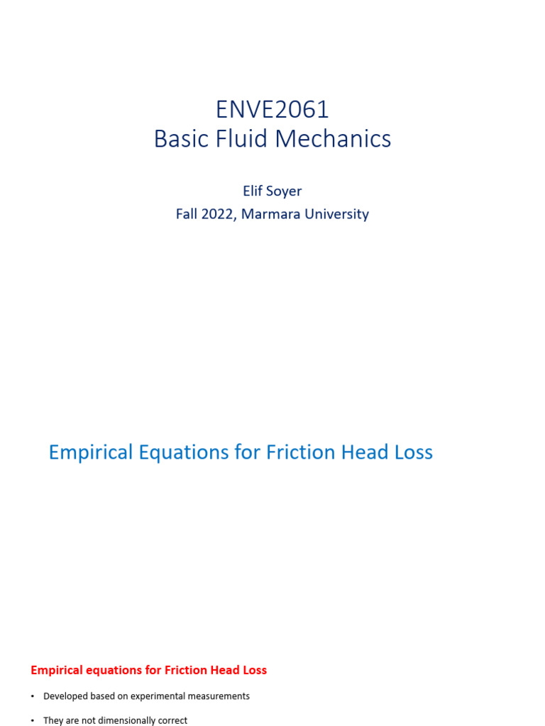 Fluid Mechanics: Friction Loss Equations | PDF | Dynamics (Mechanics ...