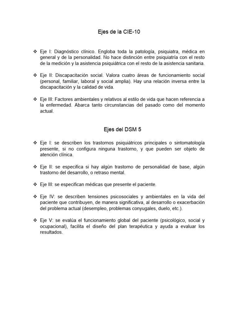 Ejes de La CIE y DSM | PDF | Trastorno mental | Manual Diagnóstico y Estadístico de los ...