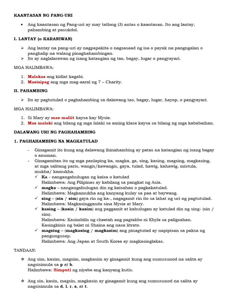 Kaantasan Ng Pang-uri | PDF