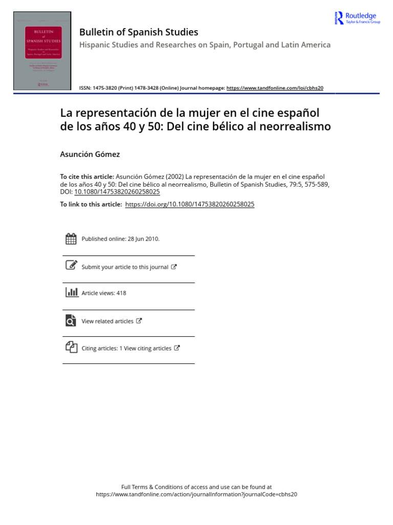 La Representaci N de La Mujer en El Cine Espa Ol de Los A Os 40 y 50 Del Cine B Lico Al ...