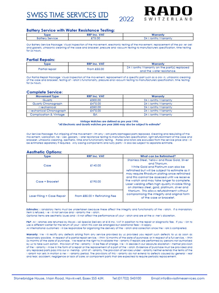 Rado Web Price List | Download Free PDF | Watch