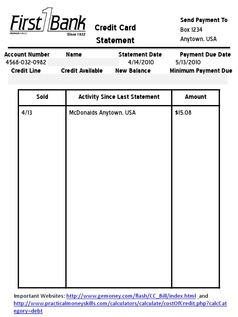 Credit Card Statement Worksheet | PDF