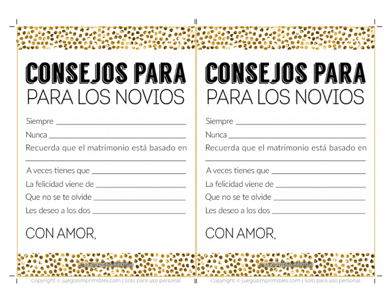Consejos para Los Novios Juego Imprimible | PDF