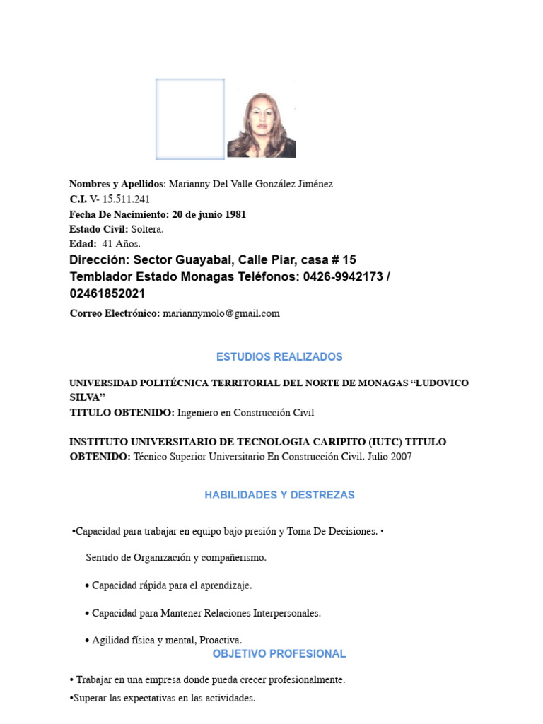 Curriculum Marianny Gonzalez PDF | PDF