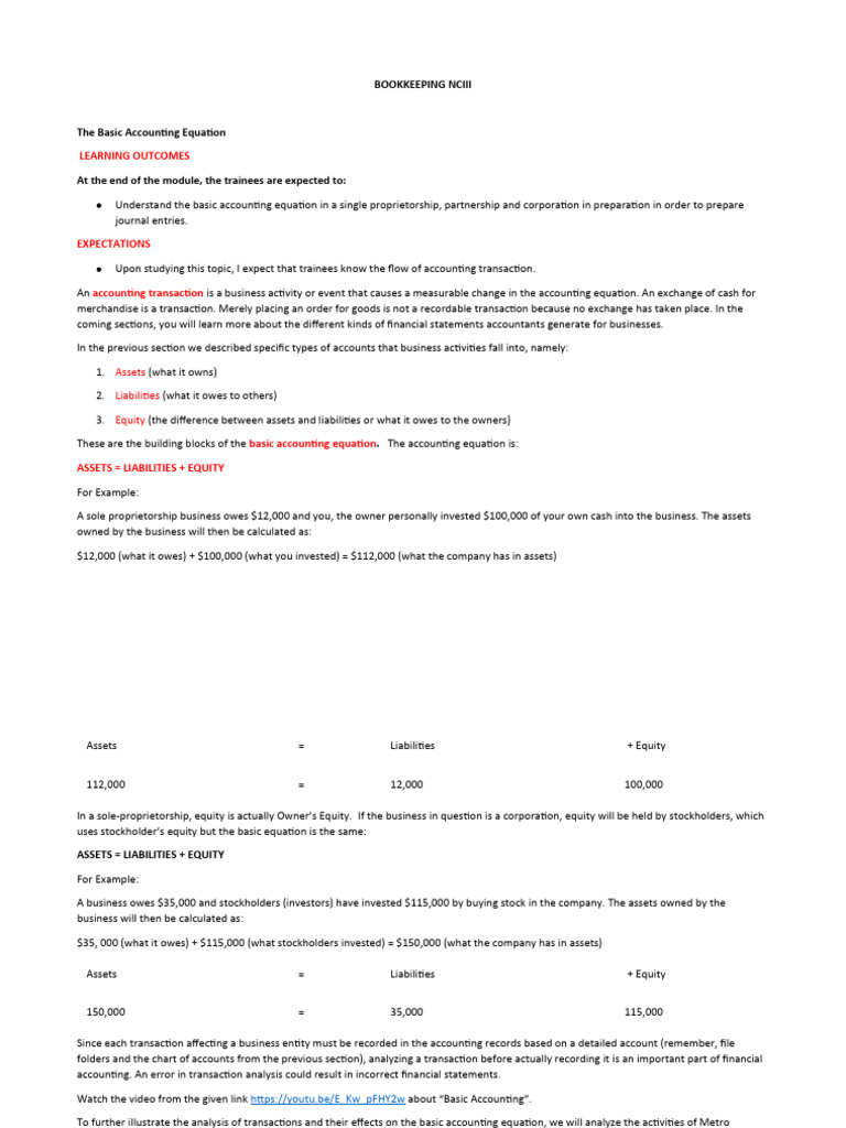 Basic Accounting Equation | PDF | Equity (Finance) | Debits And Credits