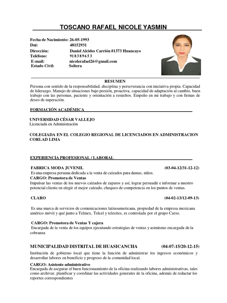 CV Nicole Yasmin Toscano Rafael | PDF | Marketing