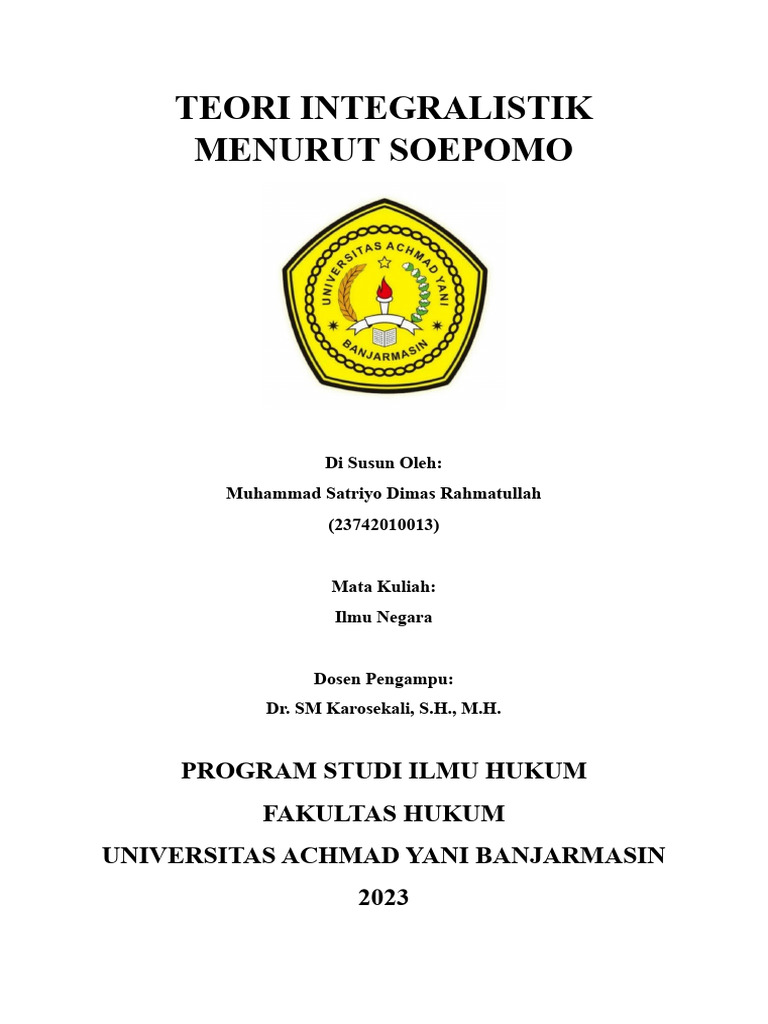 Teori Integralistik Menurut Soepomo Pdf Politik 