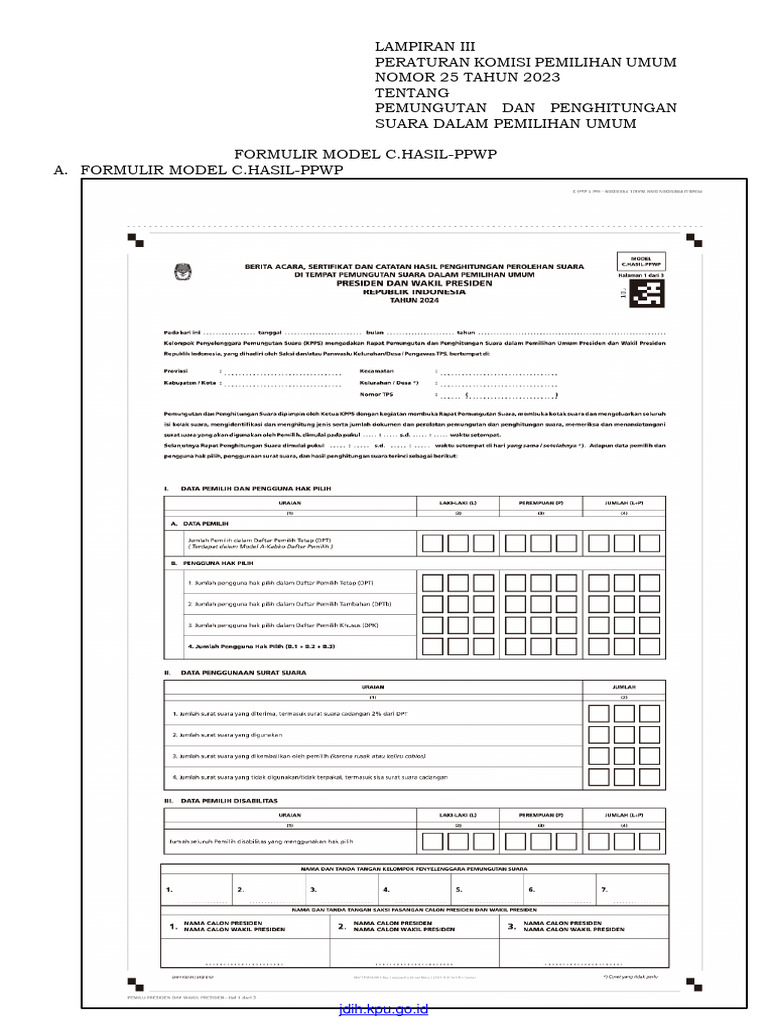 Contoh Form C Hasil Dan C Hasil Salinan Untuk KPPS | PDF