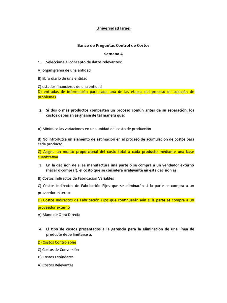 Control de Costos: Preguntas y Ejercicios | PDF | Margen bruto | Economias