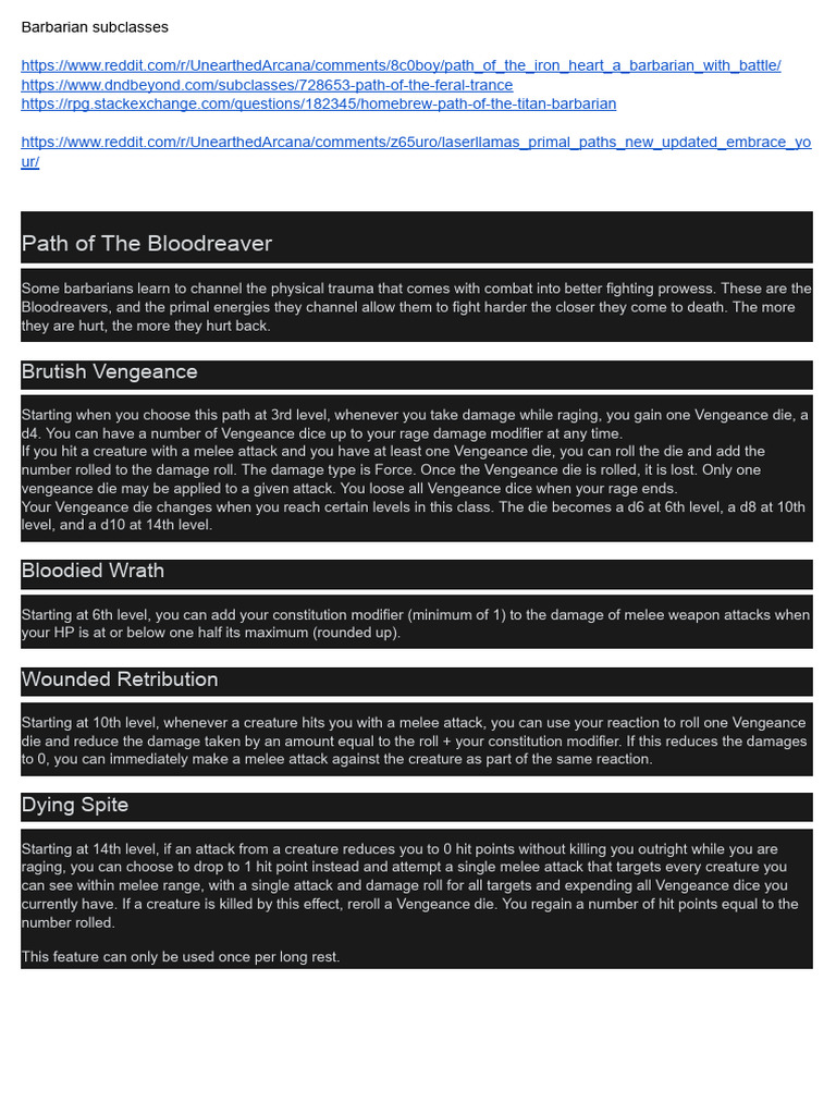 Barbarian Subclasses | Download Free PDF | Gaming | Tabletop Games