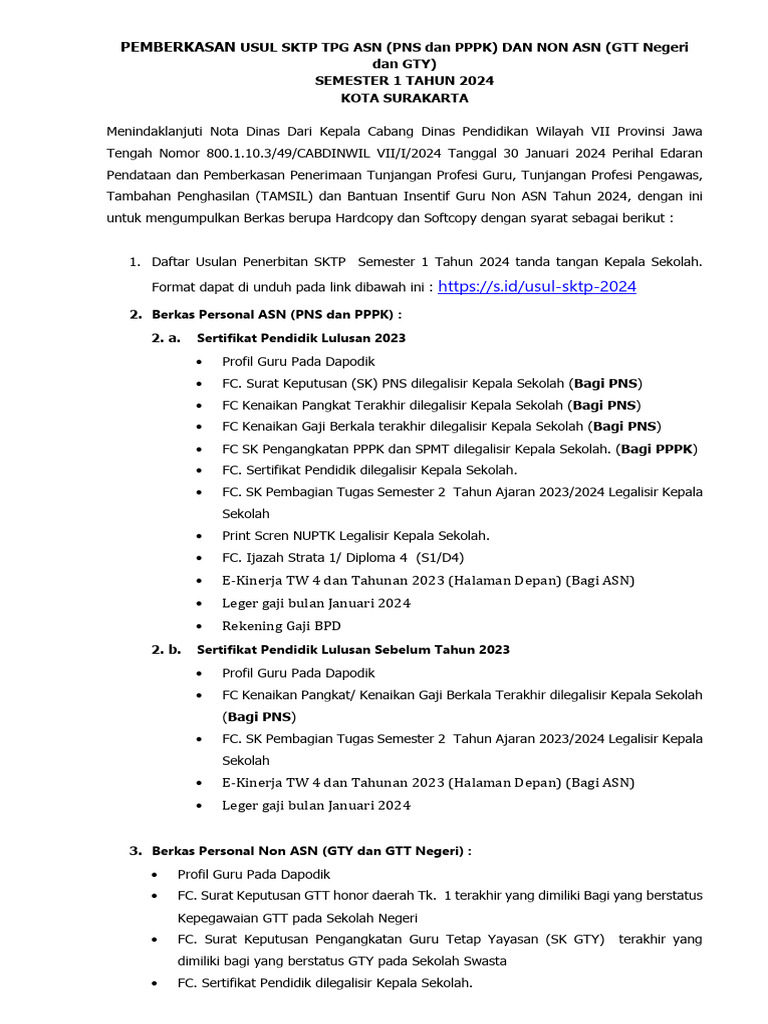 Pemberkasan USUL SKTP BAGI ASN DAN NON ASN | PDF