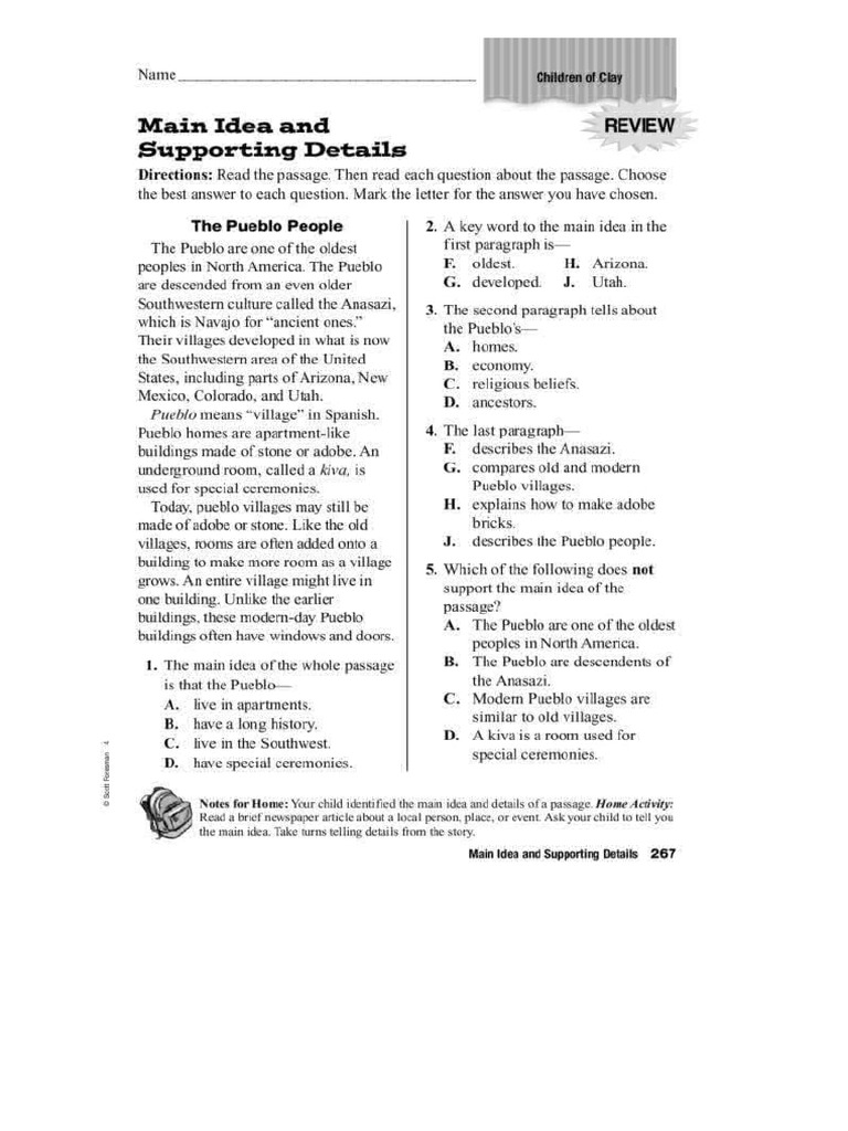 Main Idea and Supporting Details Worksheet For RD | PDF