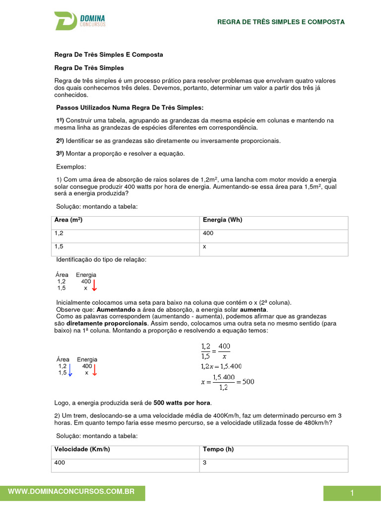 05 Regra de Tres Simples e Composta | PDF | Ciências Físicas | Quantidades físicas