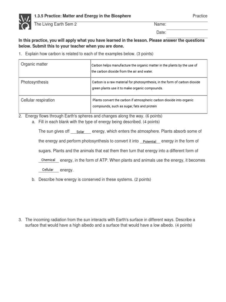 1.3.5 Practice - Matter and Energy in The Biosphere (Practice) | PDF ...