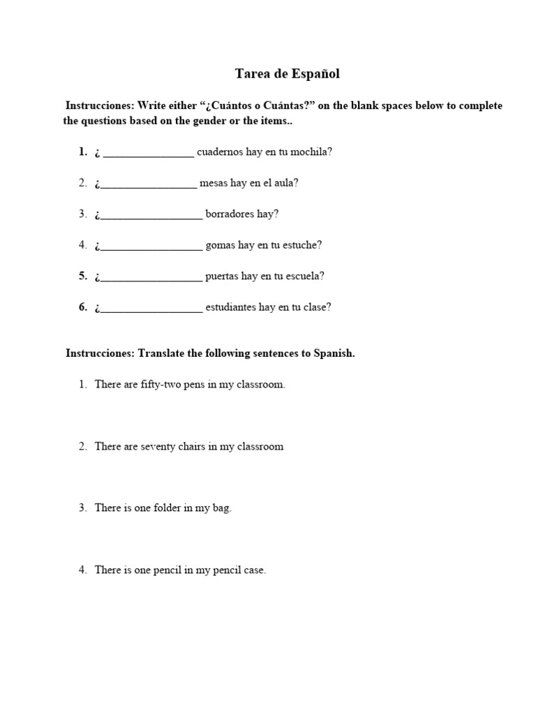 Clase 7 - ¿Cuántos o Cuántas - Worksheet | PDF