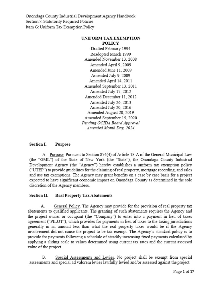 Onondaga County Tax Exemption Policy | PDF | Taxes | Use Tax