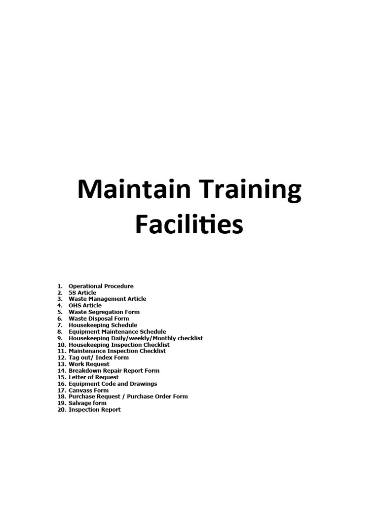 Maintain Training Facilities | PDF | Occupational Safety And Health | Waste
