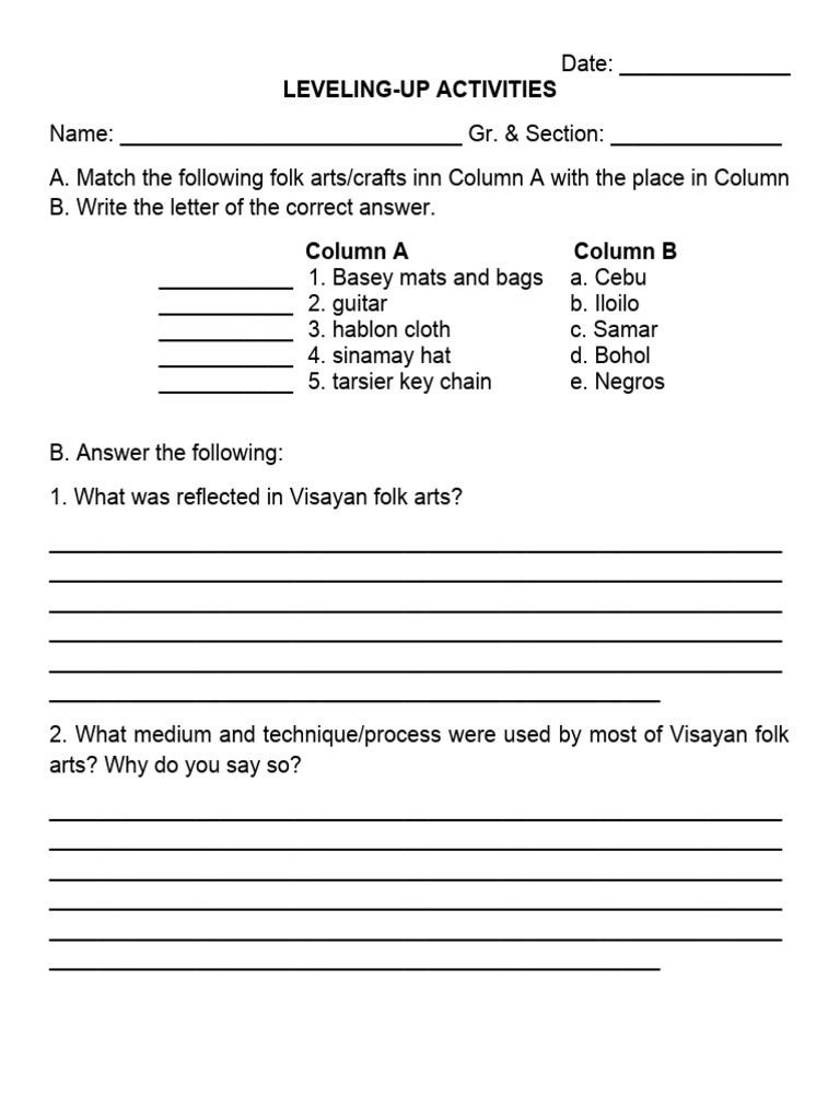 Arts Levelling-Up Activities | PDF