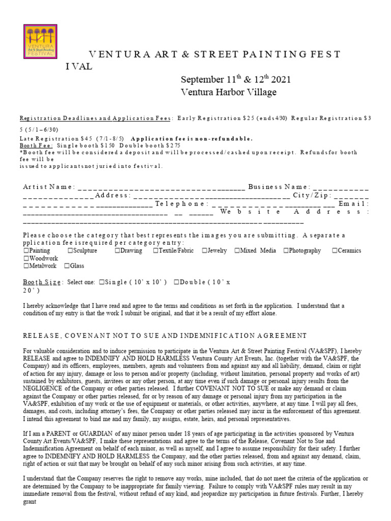 2021 Artist Application PDF 3 | PDF | Indemnity | Common Law