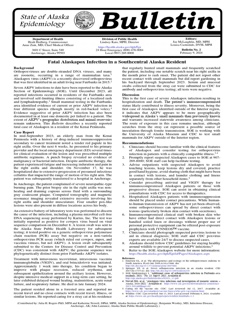 Fatal Alaskapox Infection in A Southcentral Alaska Resident | PDF ...