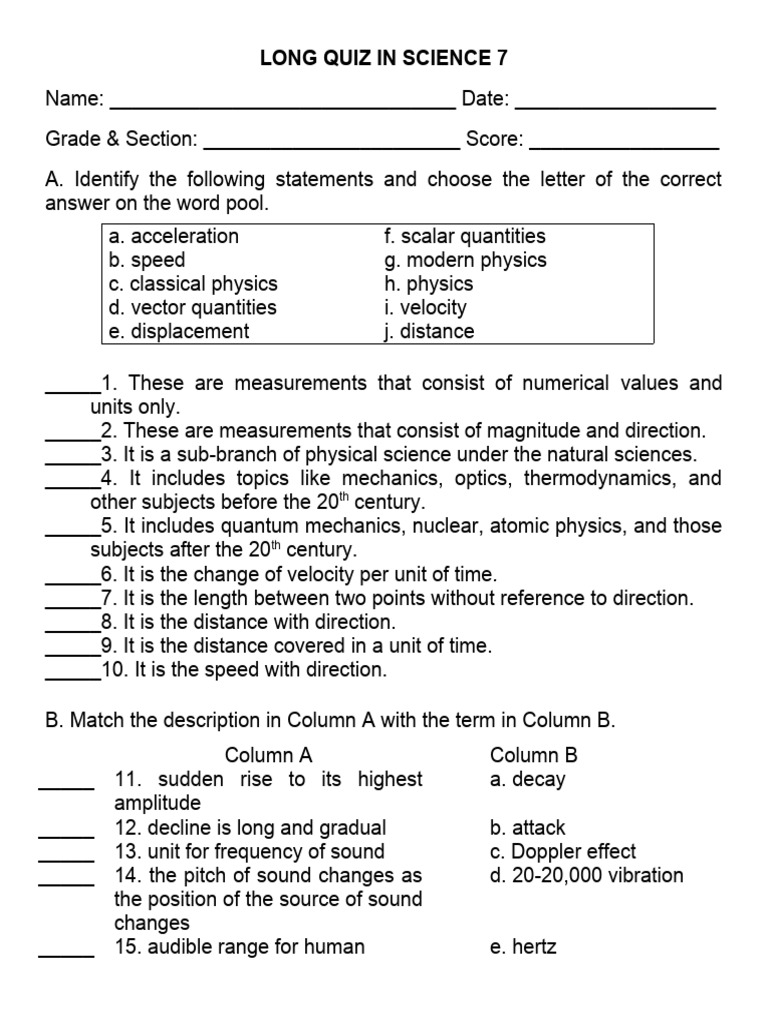 Long Quiz in Science 7 | PDF