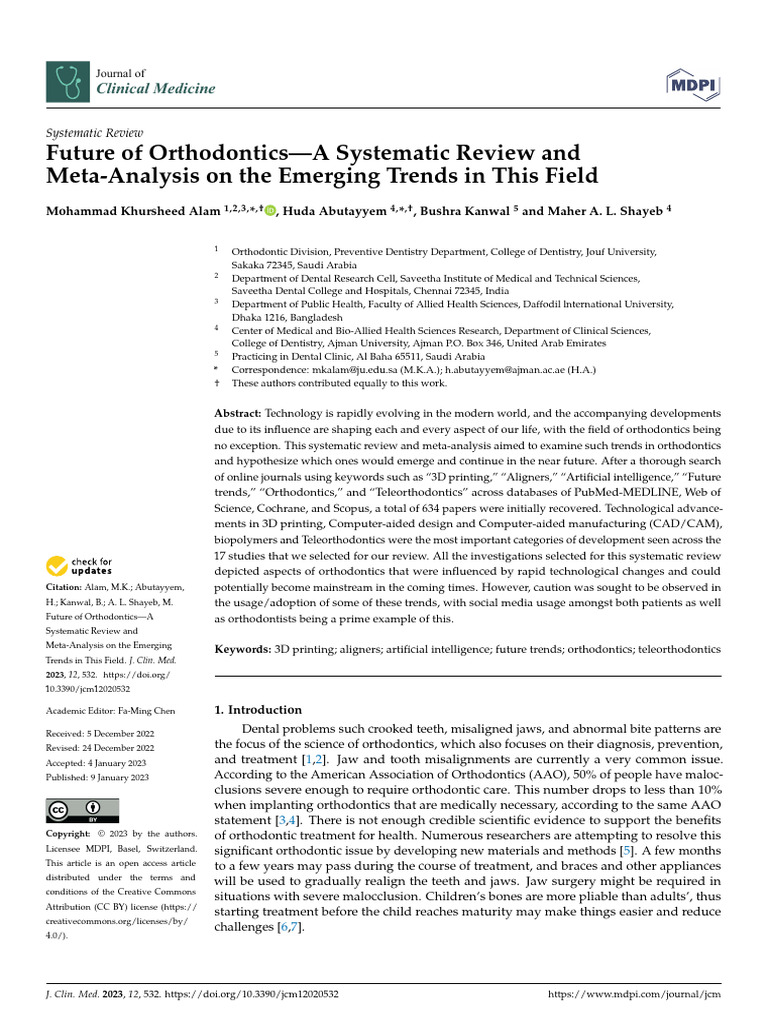Future of Orthodontics-A Systematic Review and Meta-Analysis On The ...