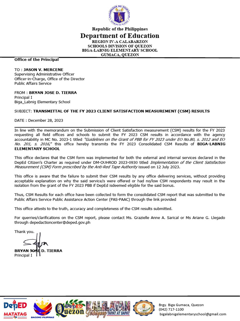 CSM RESULT Endorsement Letter 2023 | PDF | Government