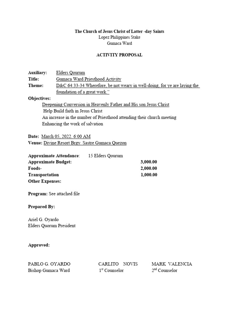 Proposal Activity Priesthood | PDF | Mormonism | Latter Day Saint ...