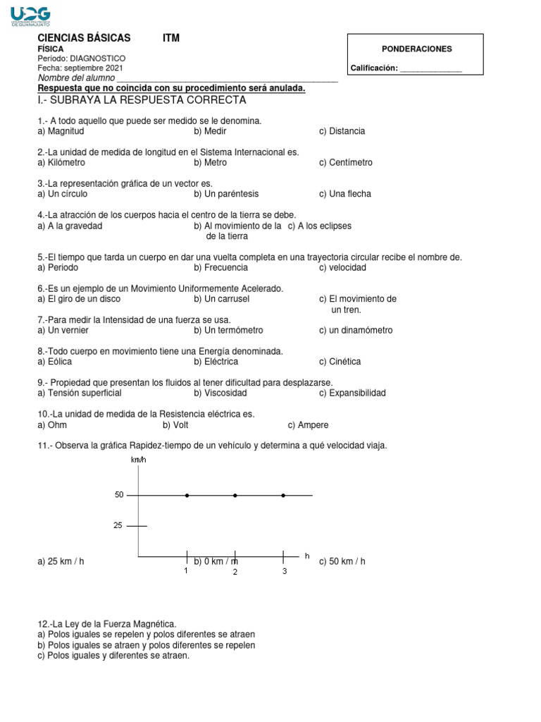 Exa Diag Física 21 03 | PDF | Fuerza | Velocidad