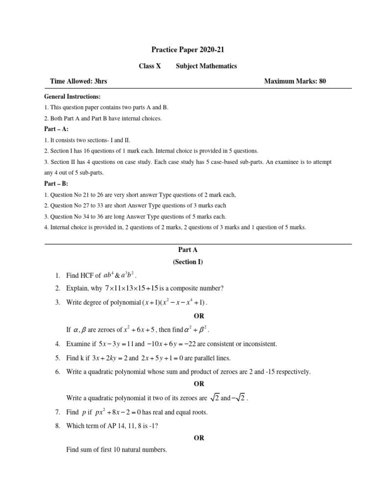 KV Class 10 Pre Board Sample Question Paper MATHS 7 | PDF | Circle ...