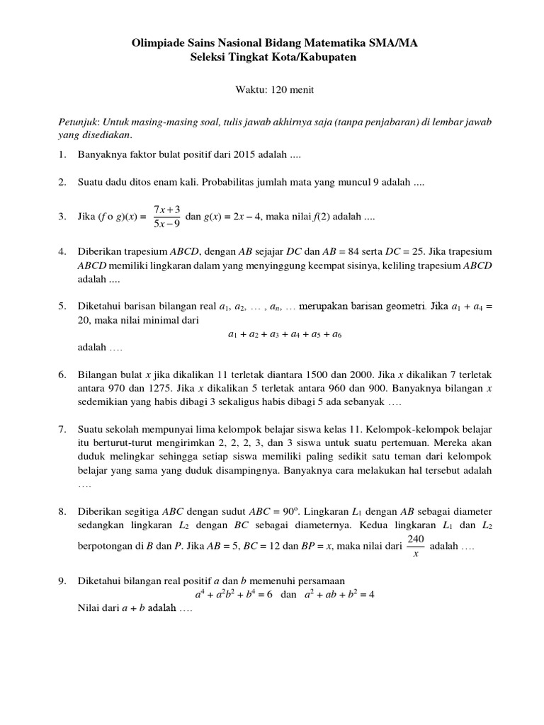 Soal Osk Matematika 2015 Final | PDF