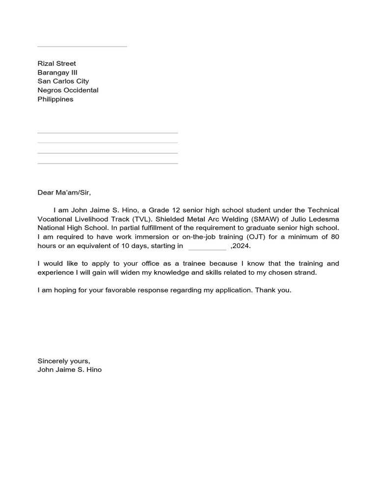 Application for SMAW Trainee Position | PDF | Career & Growth | Business