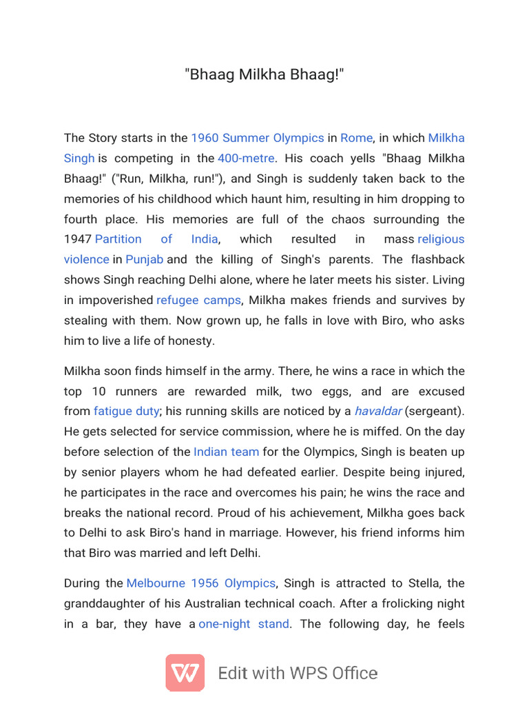 Bhag Milkha Bhag | PDF
