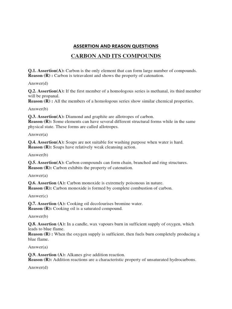 ASSERTION AND REASON QUESTIONS | PDF | Acid | Chlorine