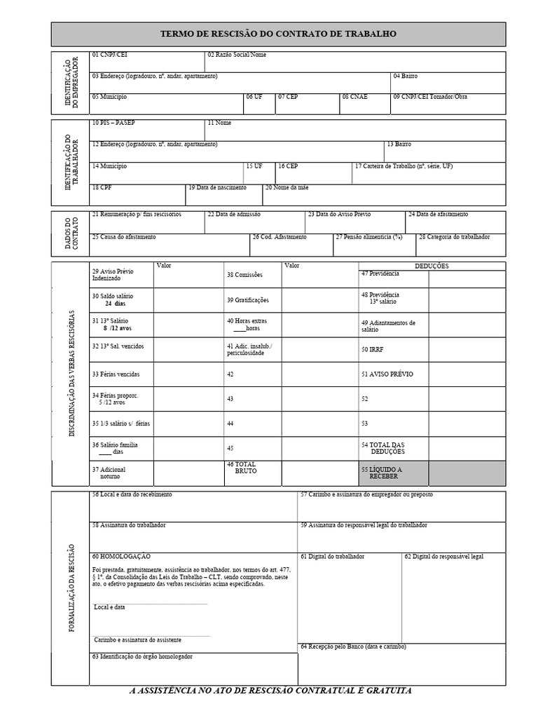 Termo De Rescisão De Contrato De Trabalho Pdf Férias Trabalhistas