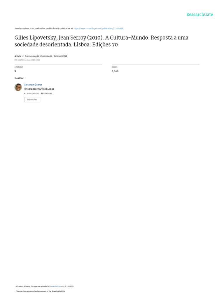 A Cultura-Mundo - Resposta A Uma Socied | PDF | Software | Social Information Processing