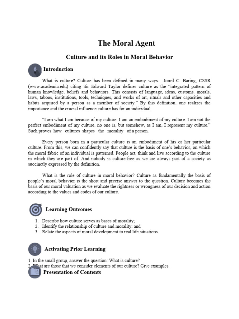 The Moral Agent Culture and Its Roles in Moral Behavior | PDF ...