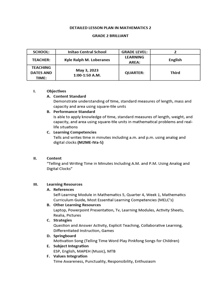 Final Demo Detailed Lesson Plan in Mathematics 2 Telling and Writing ...