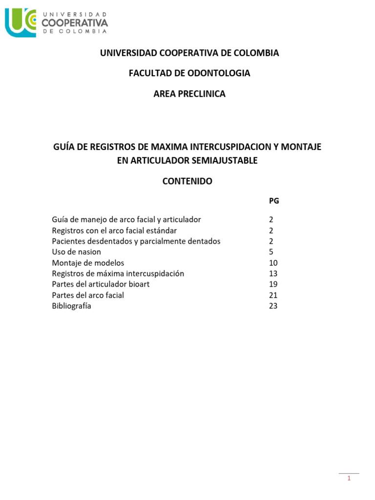 Guia de Registros de Maxima Intercuspidacion y Montaje en Articulador ... Guia de Registros de Maxima Intercuspidacion y Montaje en Articulador ...