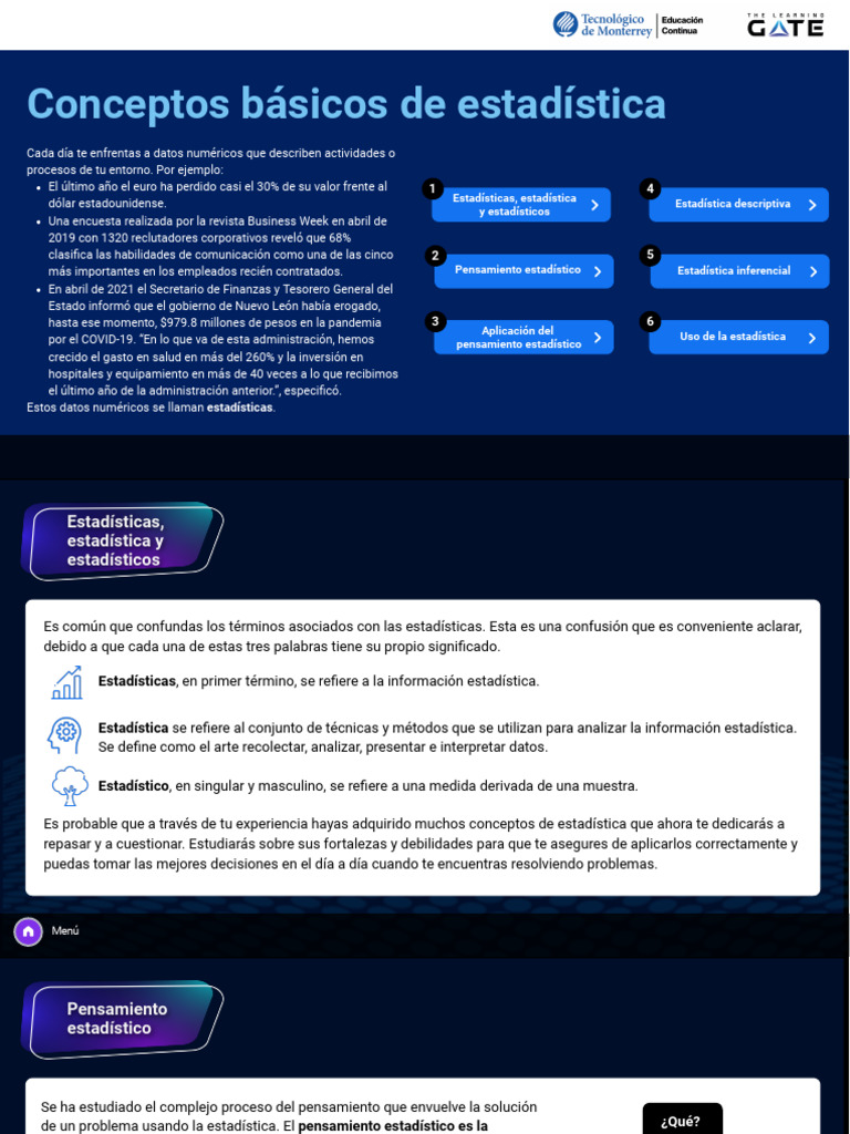Conceptos Básicos de Estadística: Estadística Descriptiva Estadísticas, Estadística y ...